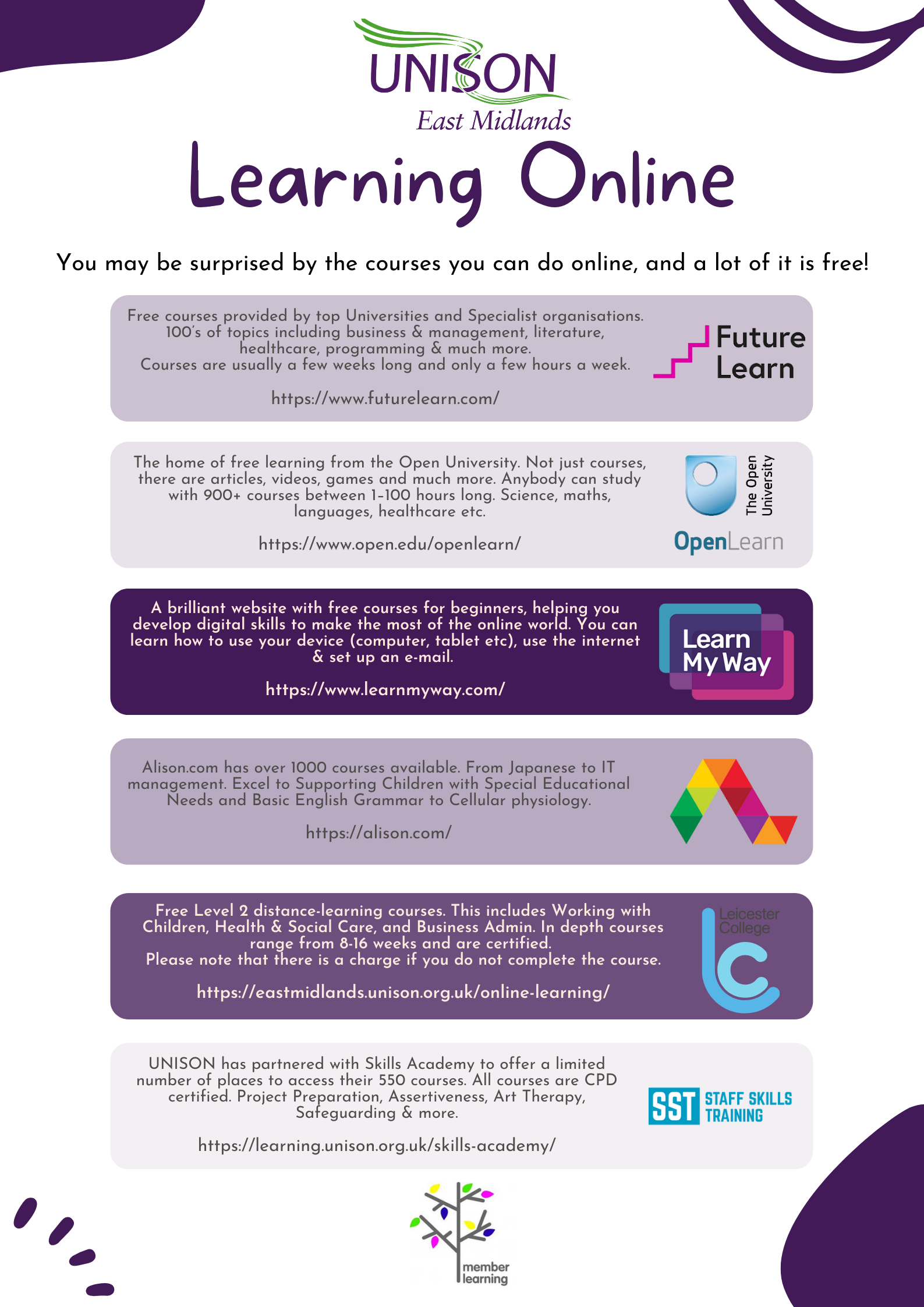 Other Learning Opportunities | UNISON East Midlands